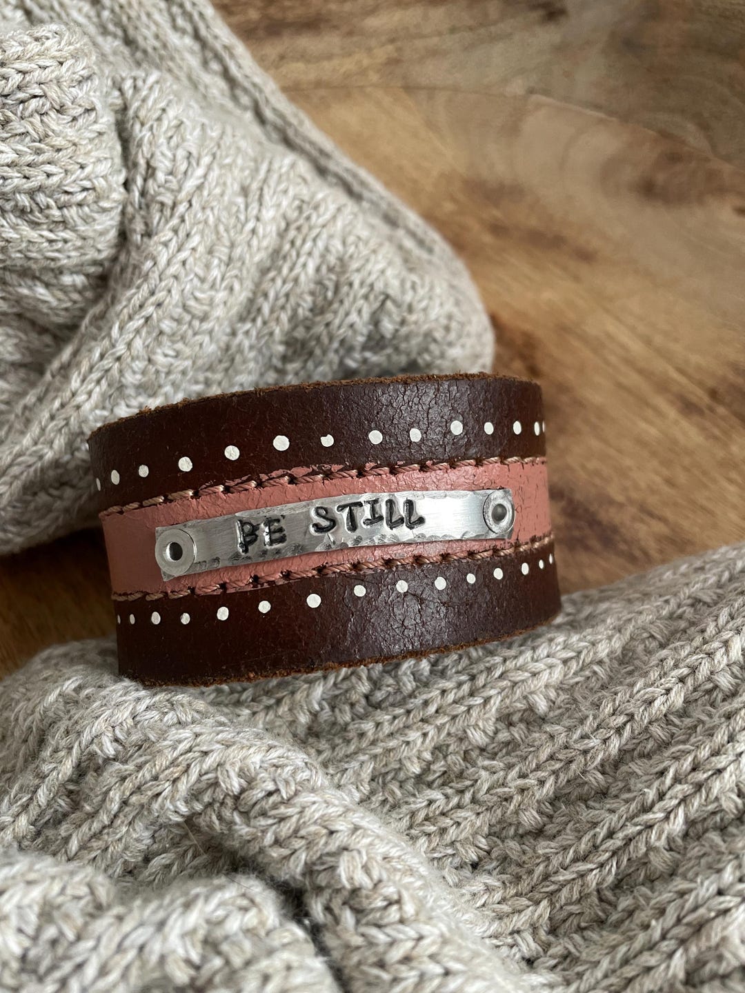 Leather Word Cuff-be Still Collection-weathered Leather- -7 Inch Wrist ...