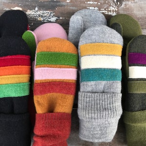 Felted Wool Mittens-blue Stripes-women-teens - Etsy