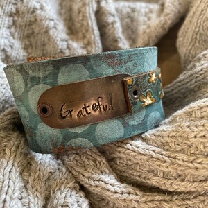 Leather Word Cuff-art Collection--weathered Leather-wide Cuff -6 Inch ...