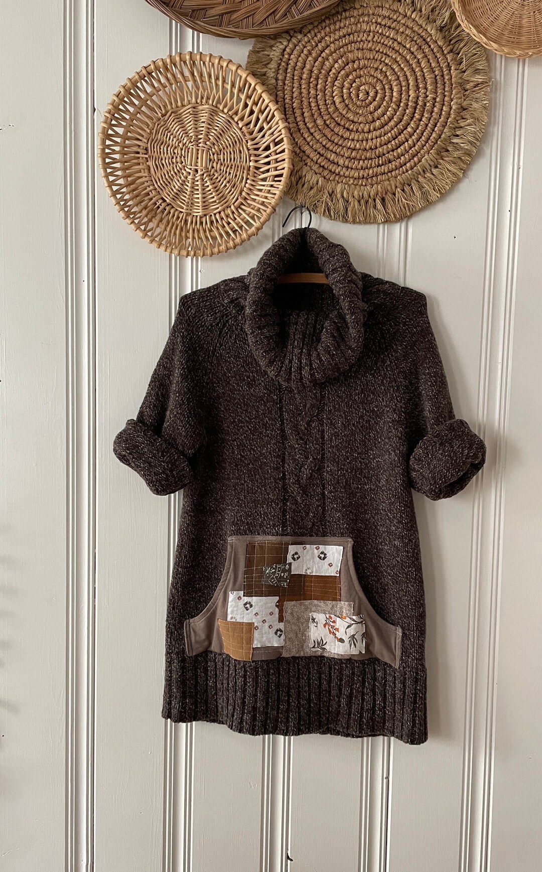 Brown Remade Sweaterplayful Pocket-upcycled Fashion-cozy Couture ...