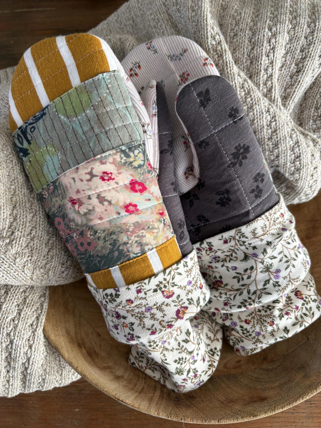Quilted Mittens- Remade Clothing-women-teens-eco Friendly--patchwork - Etsy
