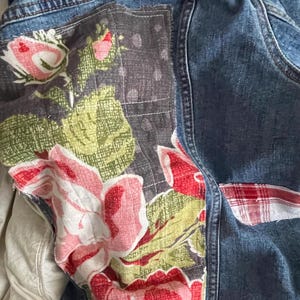 Remade Jean Jacket-remade Clothing-upcycled Fashion-medium-red and Pink ...