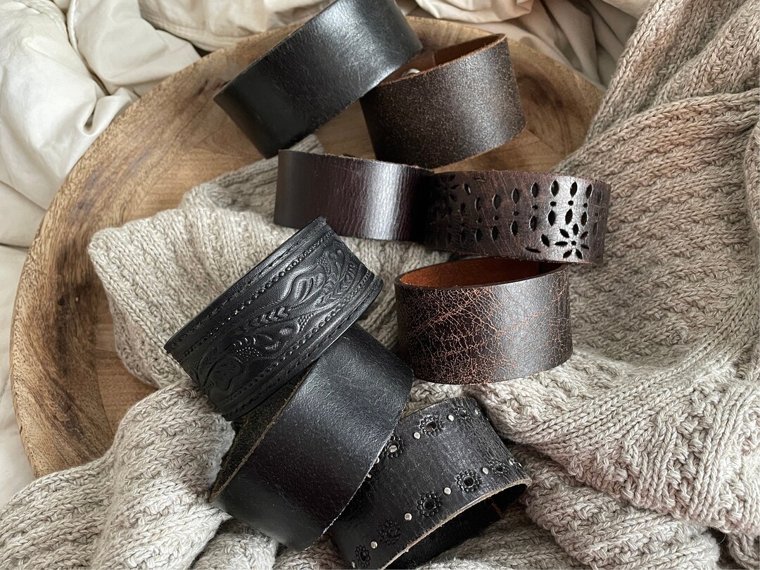 Distressed Leather Cuff-create Your Own- Rustic Worn Leather-black ...