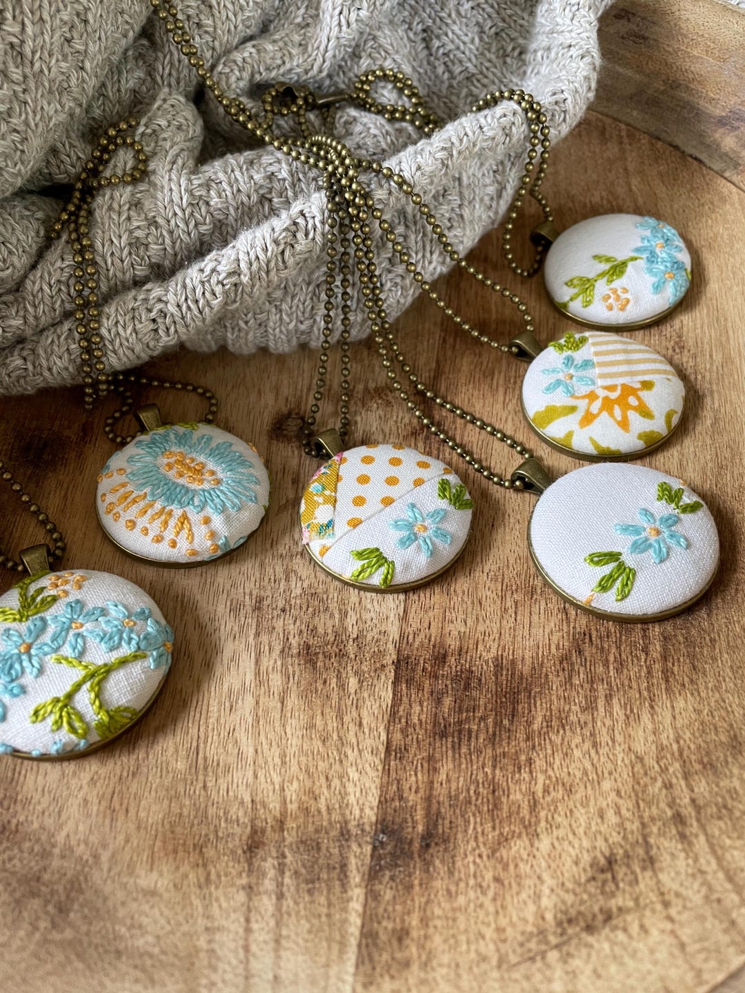 Embroidered Button Necklace-days Gone By-pieces of the Past - Etsy
