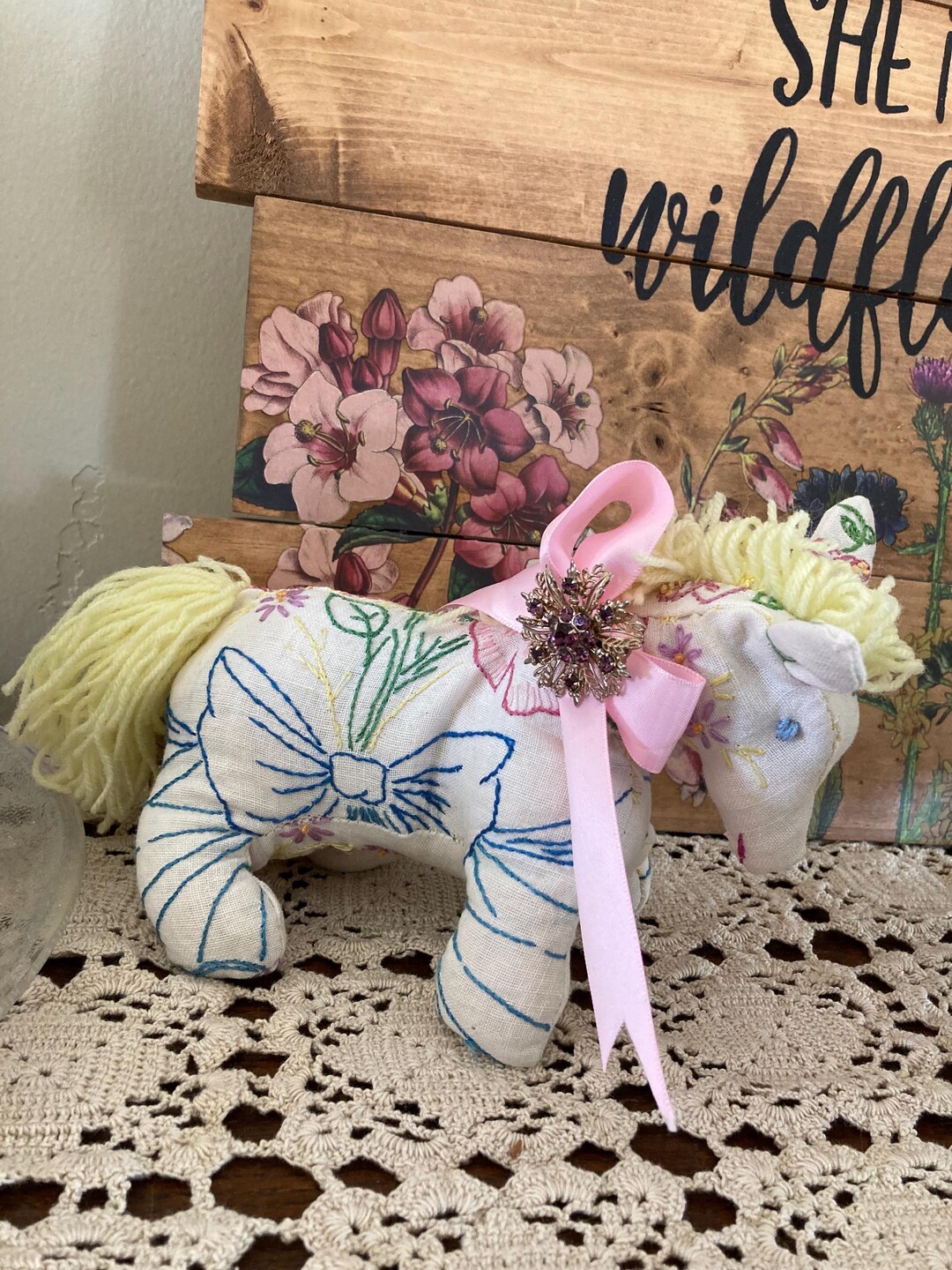 Sweet Rice Stuffed Miniature Horse Pony Handmade Upcycled VTG Linens ...