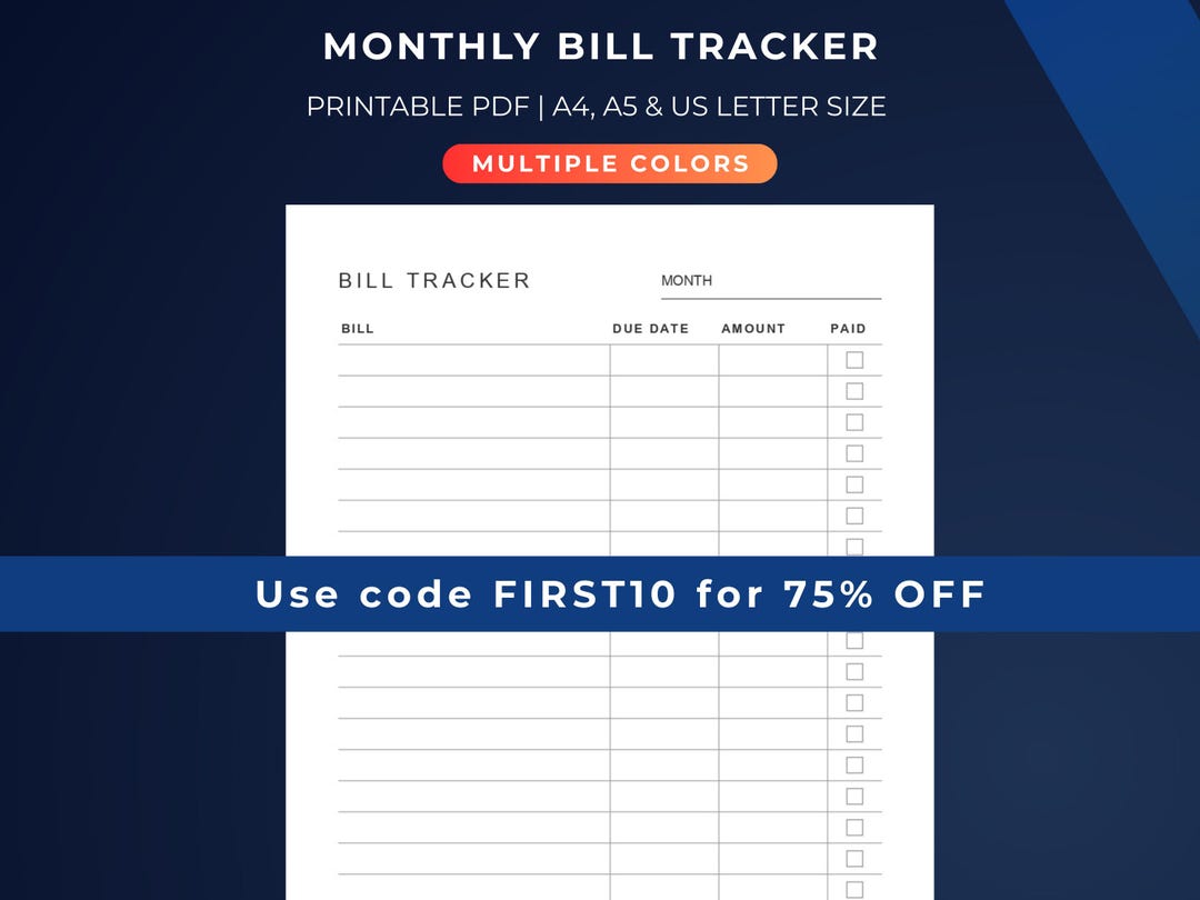 Monthly Bill Tracker | Printable PDF | Bill Payment Checklist | A4, A5 ...