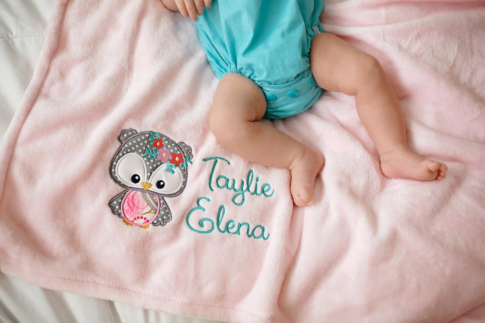 Owl Baby Blanket for Girl Embroidered Minky Baby Blanket | Etsy