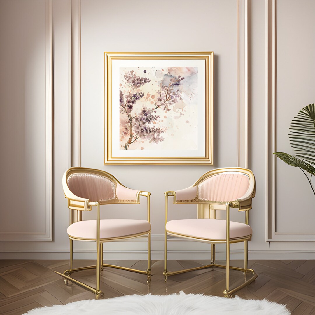 Watercolor Botonical Print Set of 2 Beige Flower Printable Art Square ...