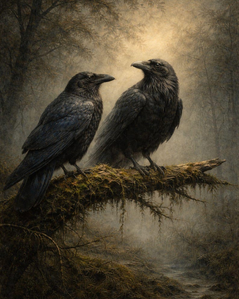 Raven Pair (oil-painting Style) - Etsy