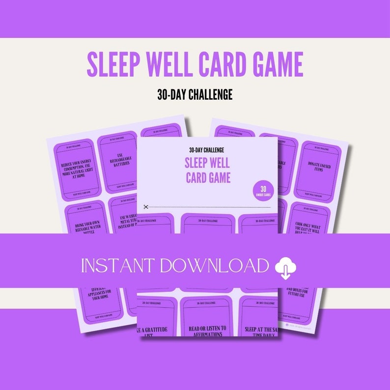 30 Day Challenge Sleep Well Card Game, Printable Cards, Instant ...