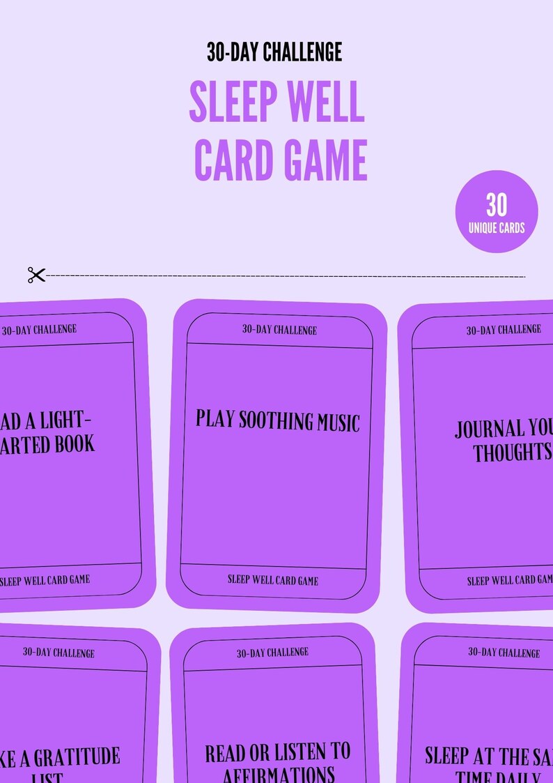 30 Day Challenge Sleep Well Card Game, Printable Cards, Instant ...