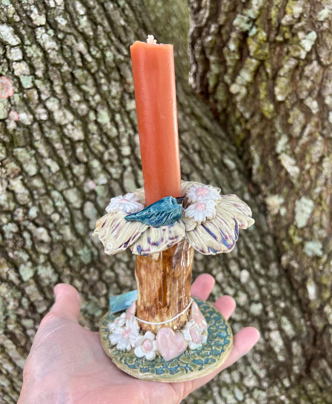 OAK Handmade Ceramic Bluebird Candle Holder Whimsical Bird Pottery by ...