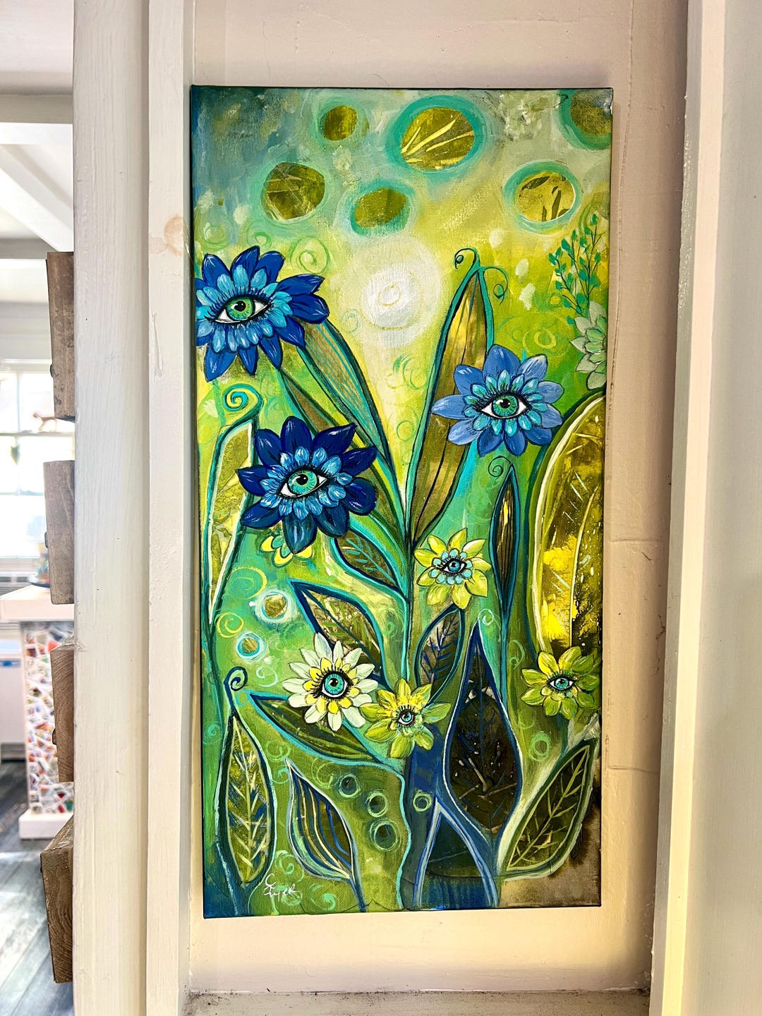 Original Vertical Surreal Blooming Eyes Painting Weirdcore Flower Eye ...