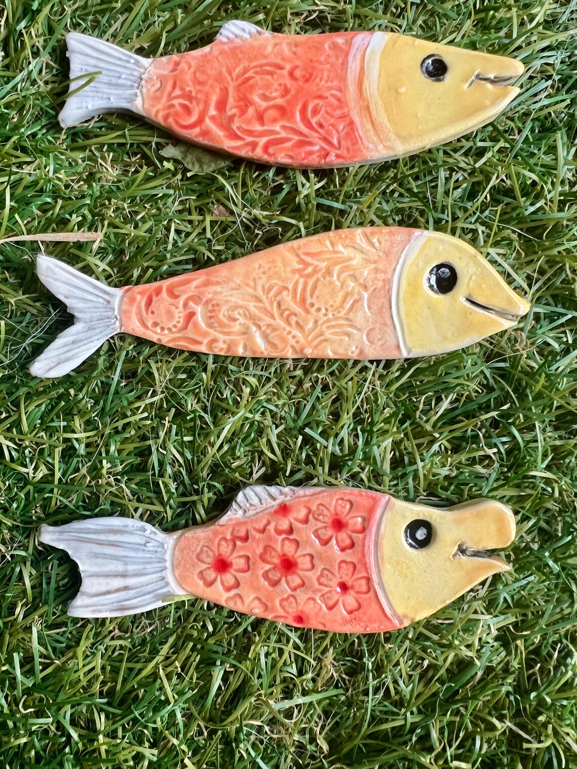 Handmade Ceramic Fish Tiles for Mosaics, Set of 9 Yellow and Orange - Etsy