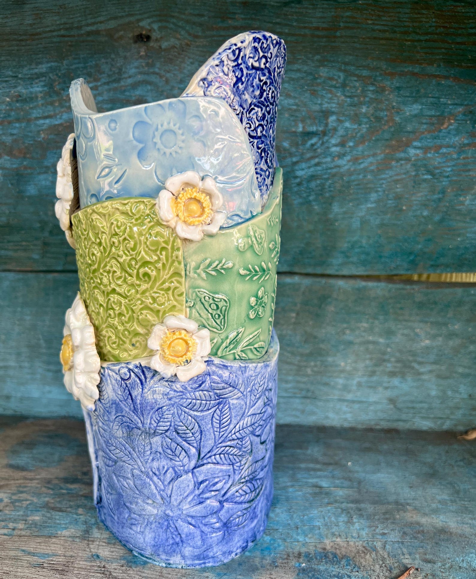 Handmade Ceramic Patchwork Wonky Daisy Vase Handmade Pottery by Carol ...
