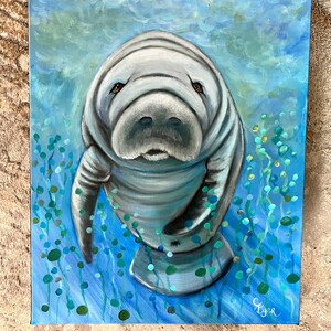 Original Oil Painting Manatee Wall Art Sea Cow Wall Decor - Etsy