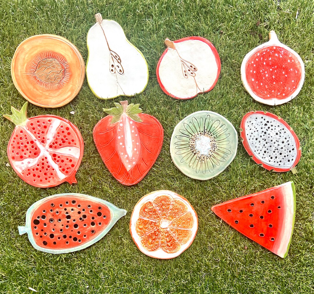Handmade Ceramic Fruit Slice Art Coaster, Art Tile, Spoon Rest, Jewelry ...