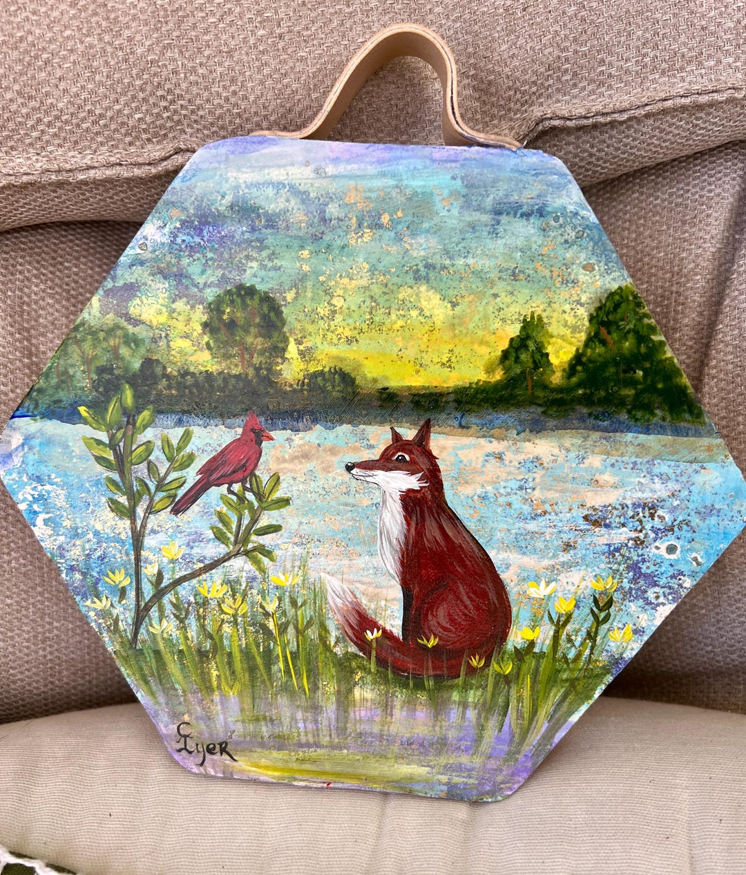 Original Whimsical Fox and Cardinal Art Whimsical Painting by Carol ...