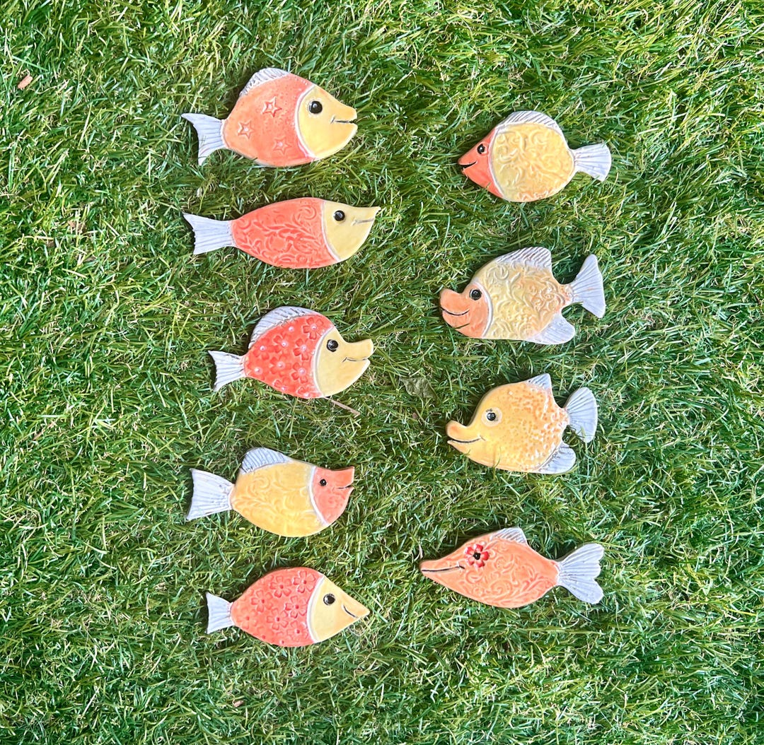 Handmade Ceramic Fish Tiles for Mosaics, Set of 9 Yellow and Orange - Etsy