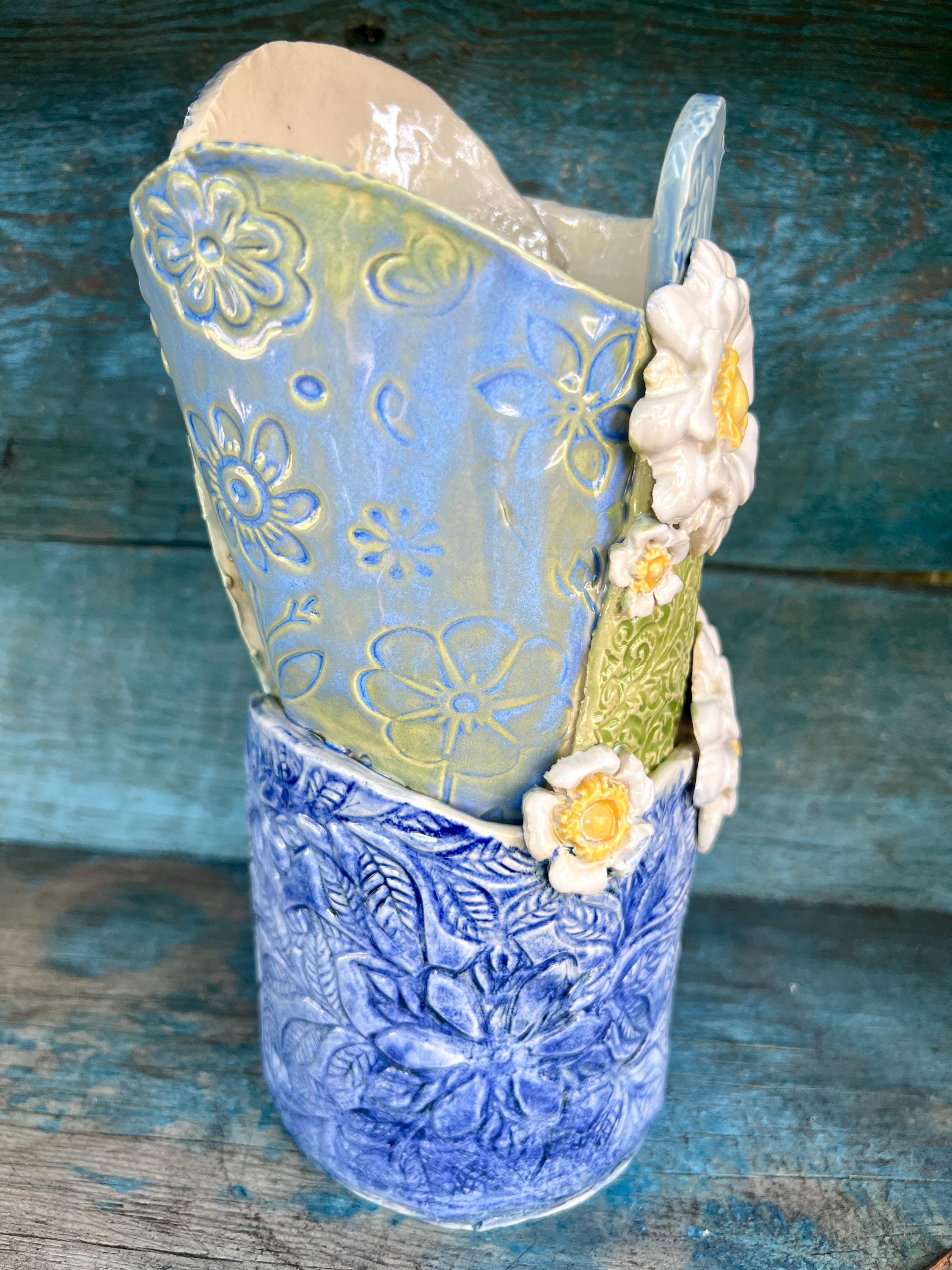 Handmade Ceramic Patchwork Wonky Daisy Vase Handmade Pottery by Carol ...