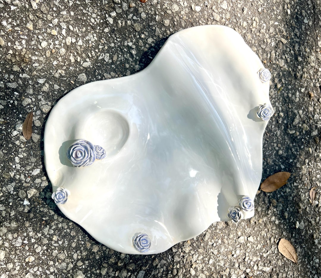 Handmade Ceramic Charcuterie Board White Wavy Lavender Rose Pottery - Etsy