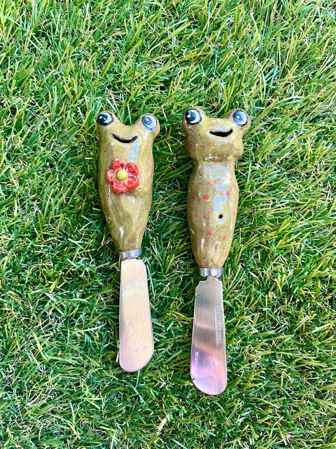 Set of 2 Handmade Ceramic Frog Cheese Knives Frog Lover Gift OAK Frog ...