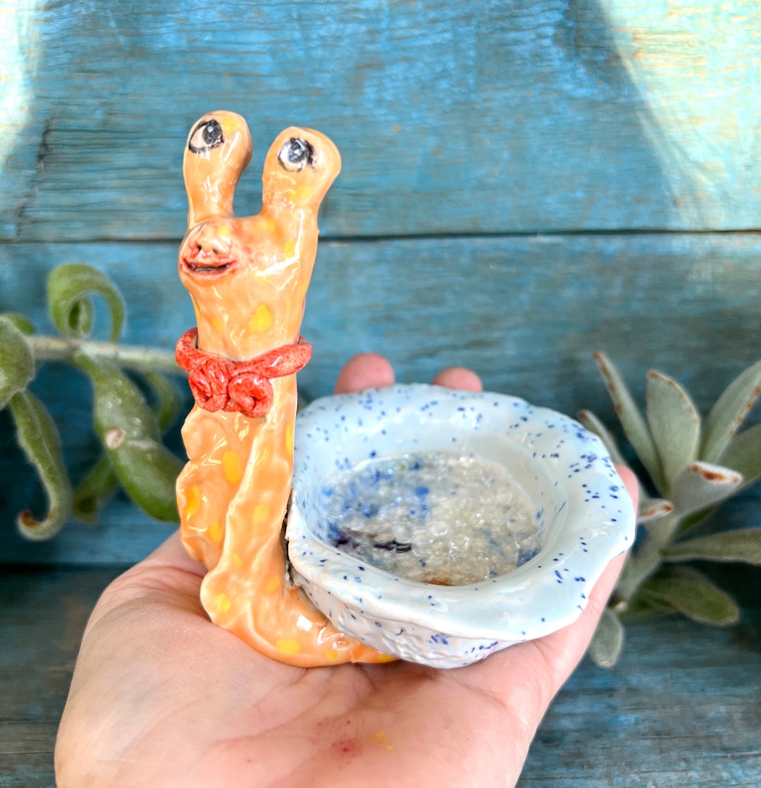 OAK Handmade Cute Whimsical Happy Ceramic Snail Bowl Snail Funny Snail ...