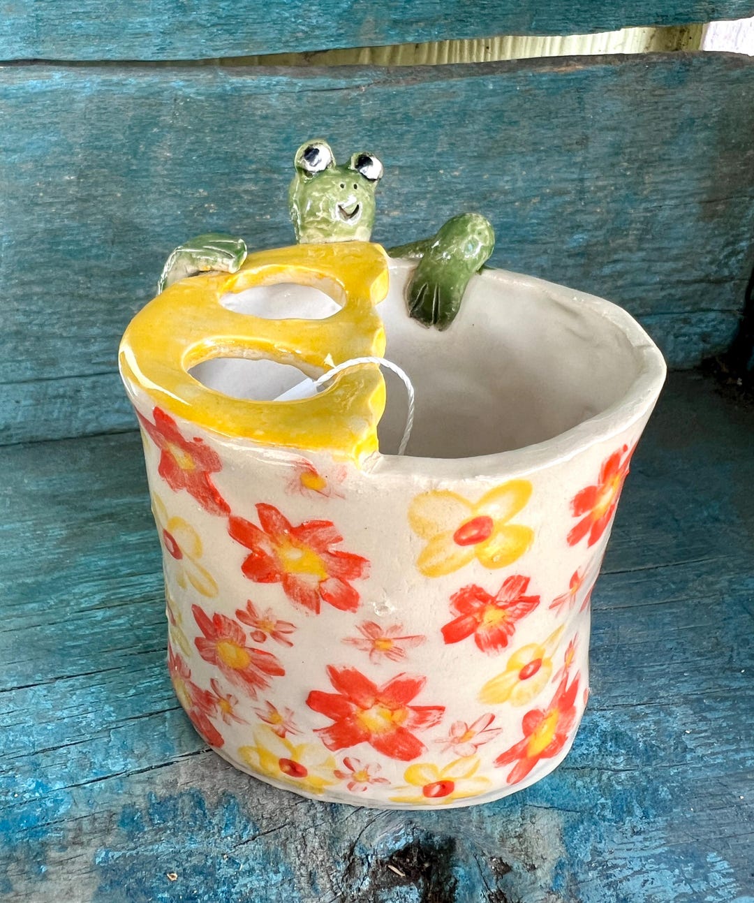 OAK Ceramic Frog Bathroom Toothbrush Holder Whimsical Frog Pottery by ...
