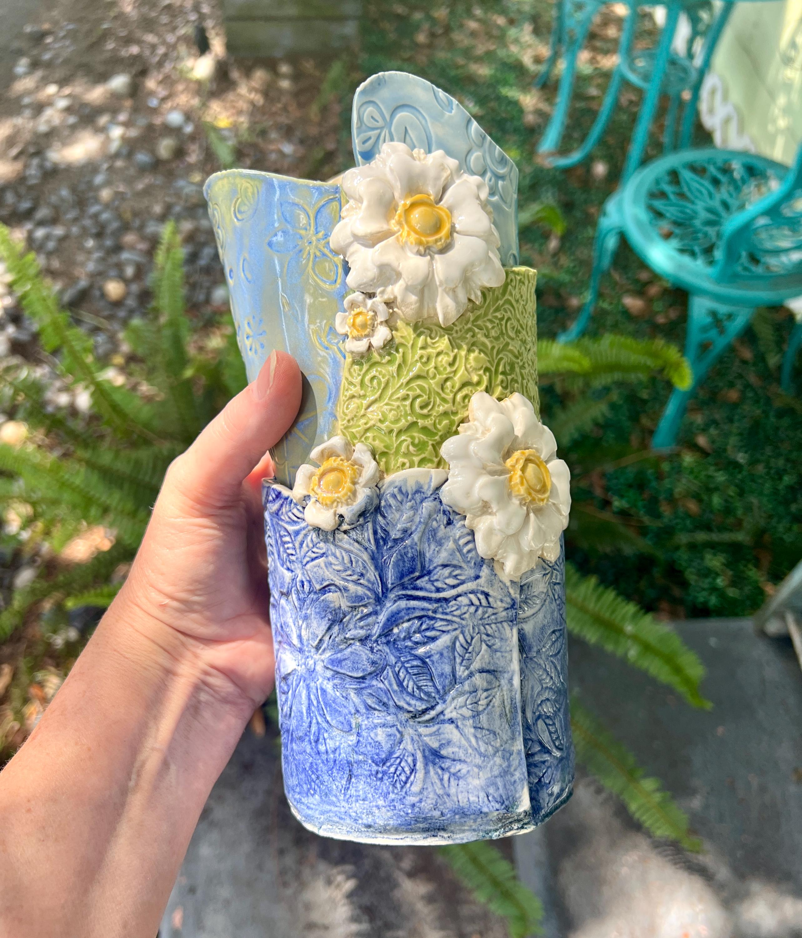Handmade Ceramic Patchwork Wonky Daisy Vase Handmade Pottery by Carol ...