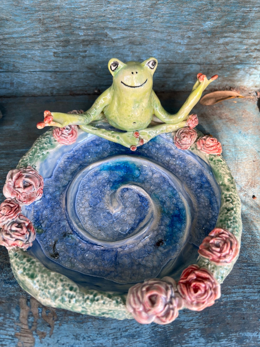 Handmade Ceramic Meditating Frog Pond Dish Bowl Frog Pottery by Carol ...