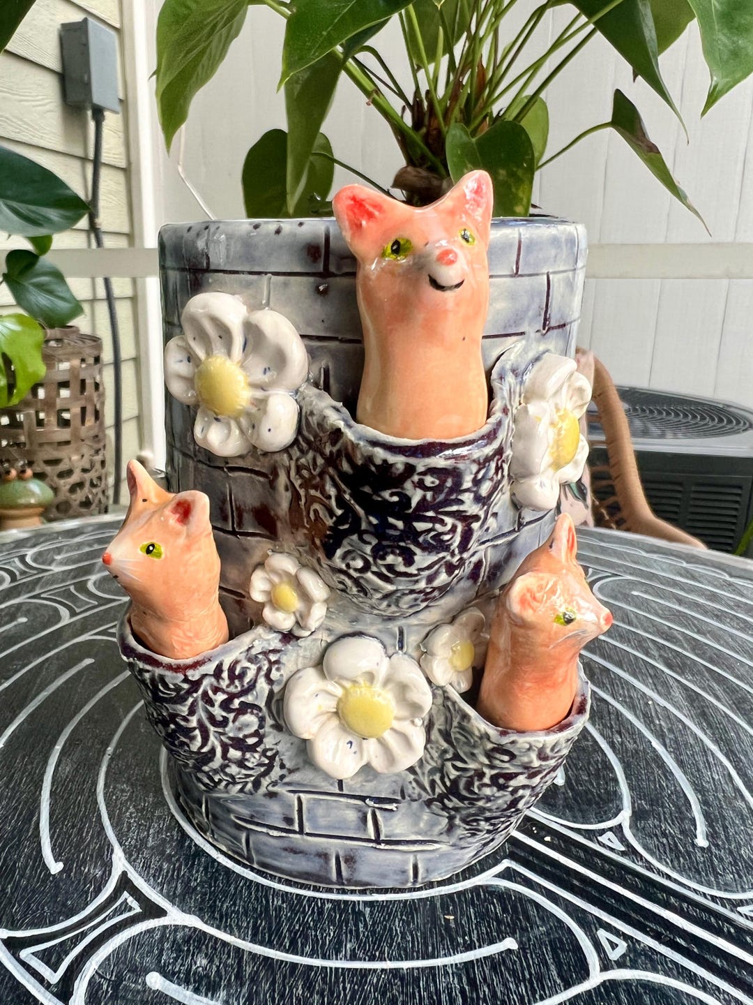 Handmade Ceramic Tabby Cat Vase: Whimsical Cat Castle Pottery - Etsy