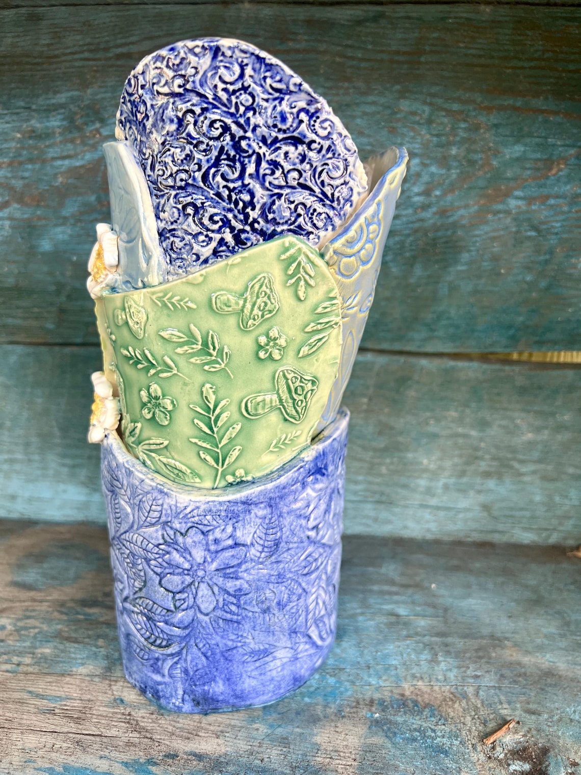 Handmade Ceramic Patchwork Wonky Daisy Vase Handmade Pottery by Carol ...