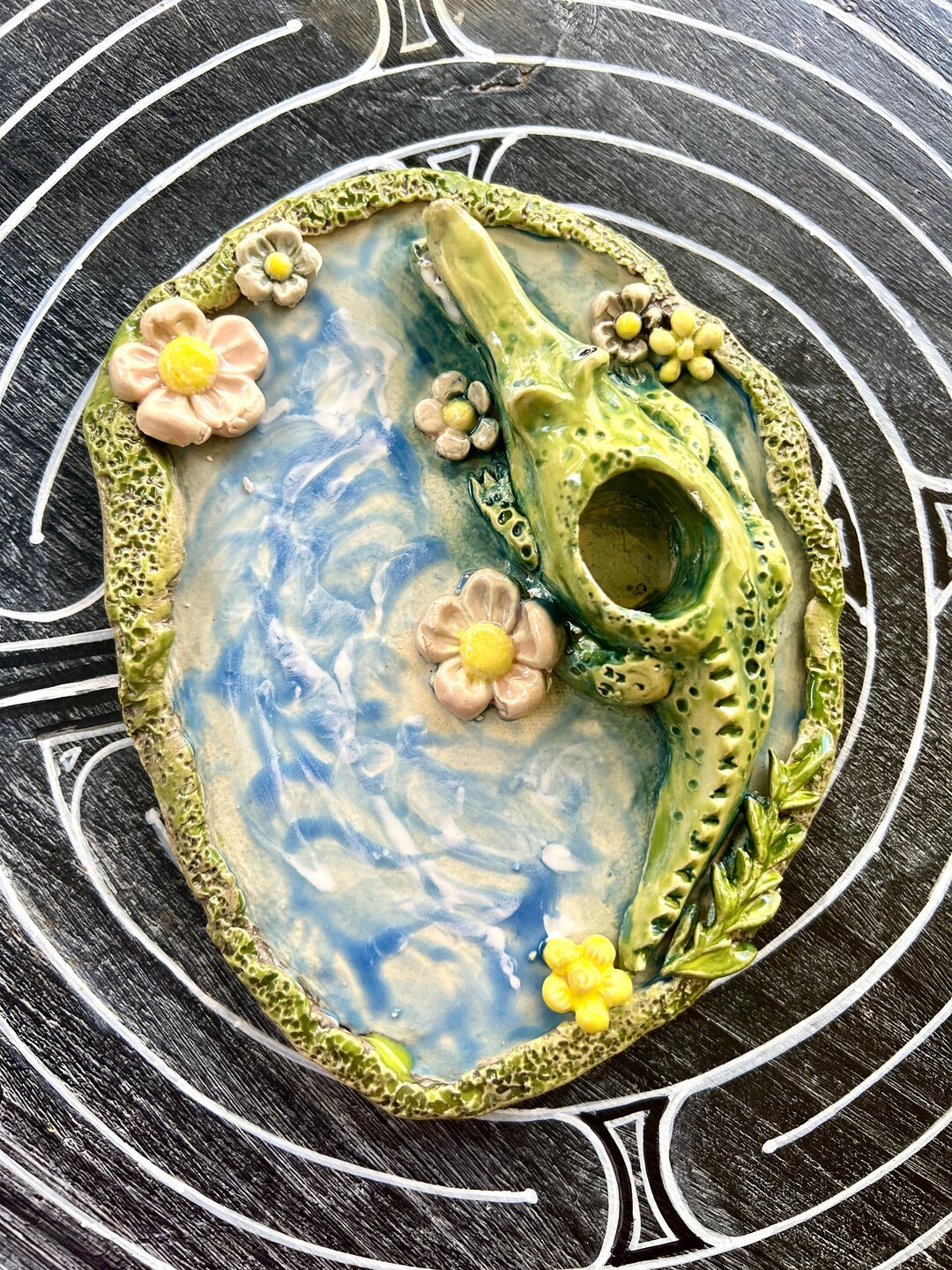 OAK Ceramic Pond Alligator Chamber Stick Gator Candle Stick Holder ...