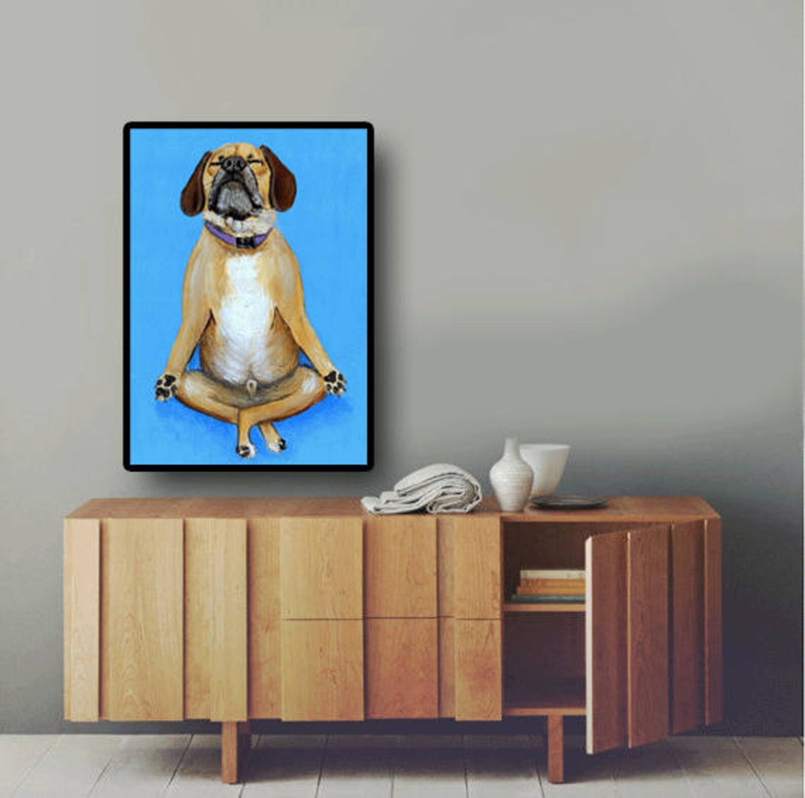 Meditating Maxi Puggle Painting Dog Art Yoga Fine Art Prints | Etsy