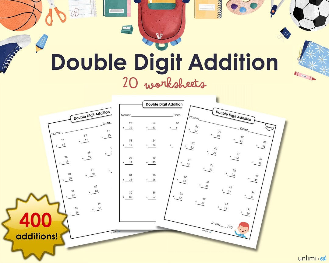 20 Double Digit Addition Worksheets | Math Printable Worksheets | 20 ...