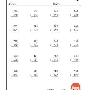 20 3-digit Addition Worksheets | Math Printable Worksheets | 20 Pages ...
