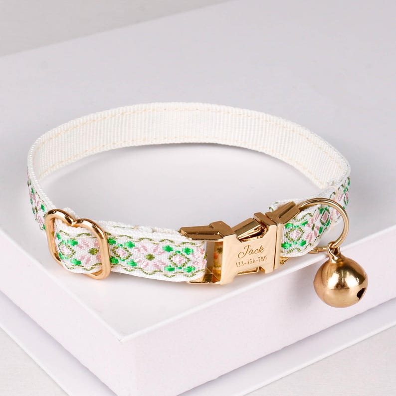Vintage Floral Multi-colored Bell Cat Collar With Name | Personalized ...