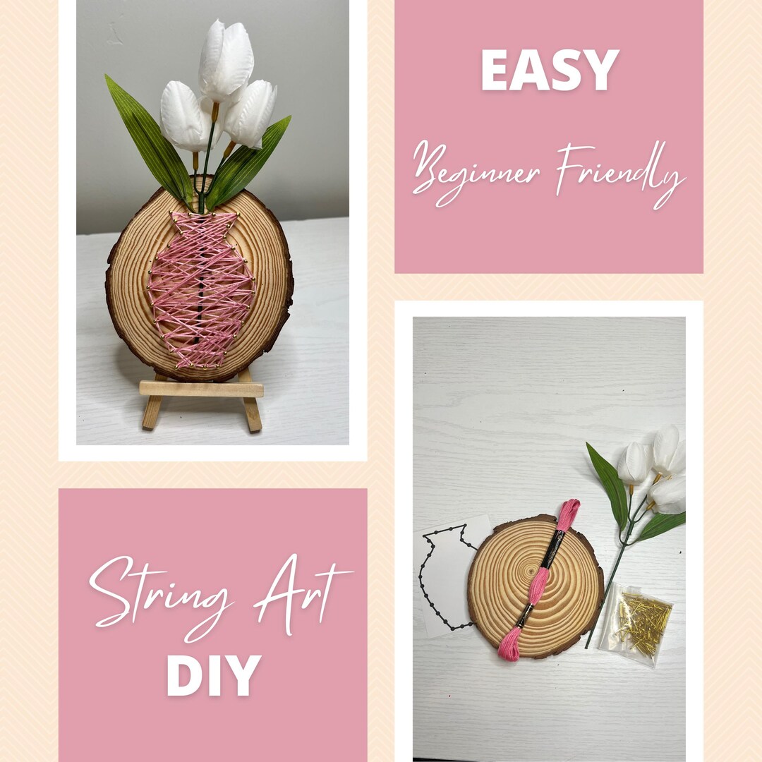 DIY KIT Mini String Art Vase Flower Bouquet Vase String Art and Floral ...