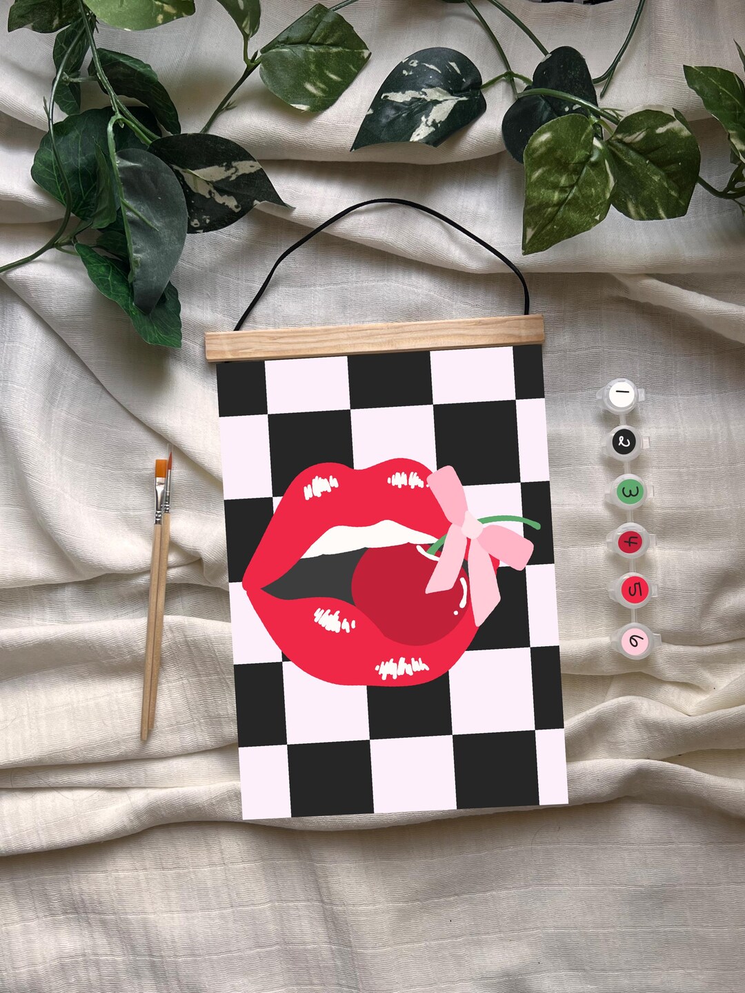 Retro Cherry Checker Paint by Number Kit DIY - Modern/ Classic ...