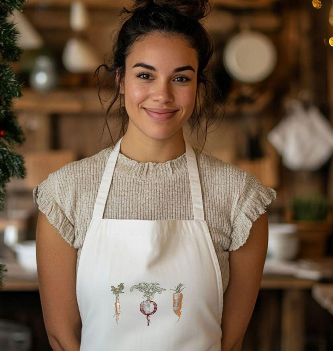 Organic Cotton Kitchen Apron | Root Vegetables Chef Apron | Vegan Eco ...