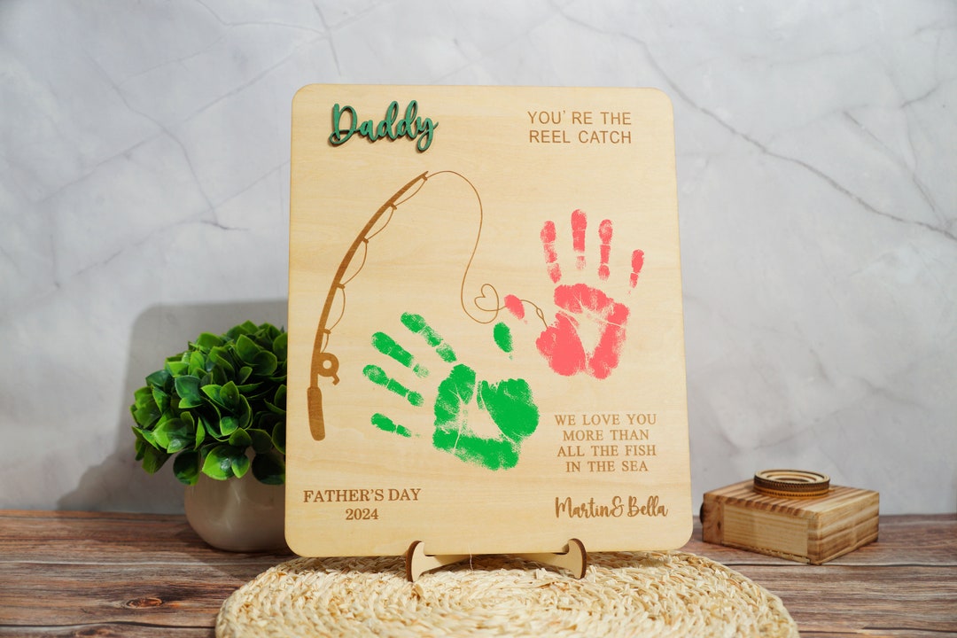 Fishing Handprint Sign, Custom Wooden Handprint Sign, DIY Handprint ...