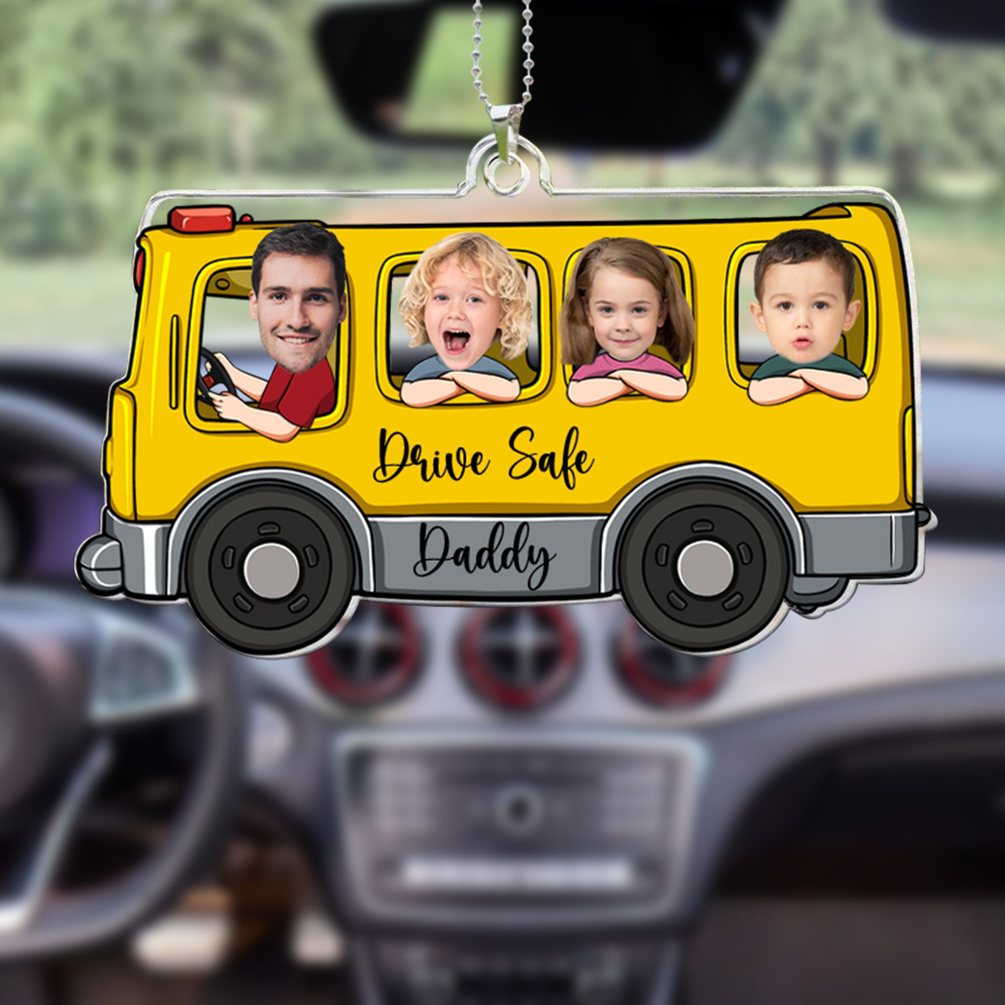 Personalized Acrylic Drive Safe Dad Car Hanging, Custom Name Kid Photo ...