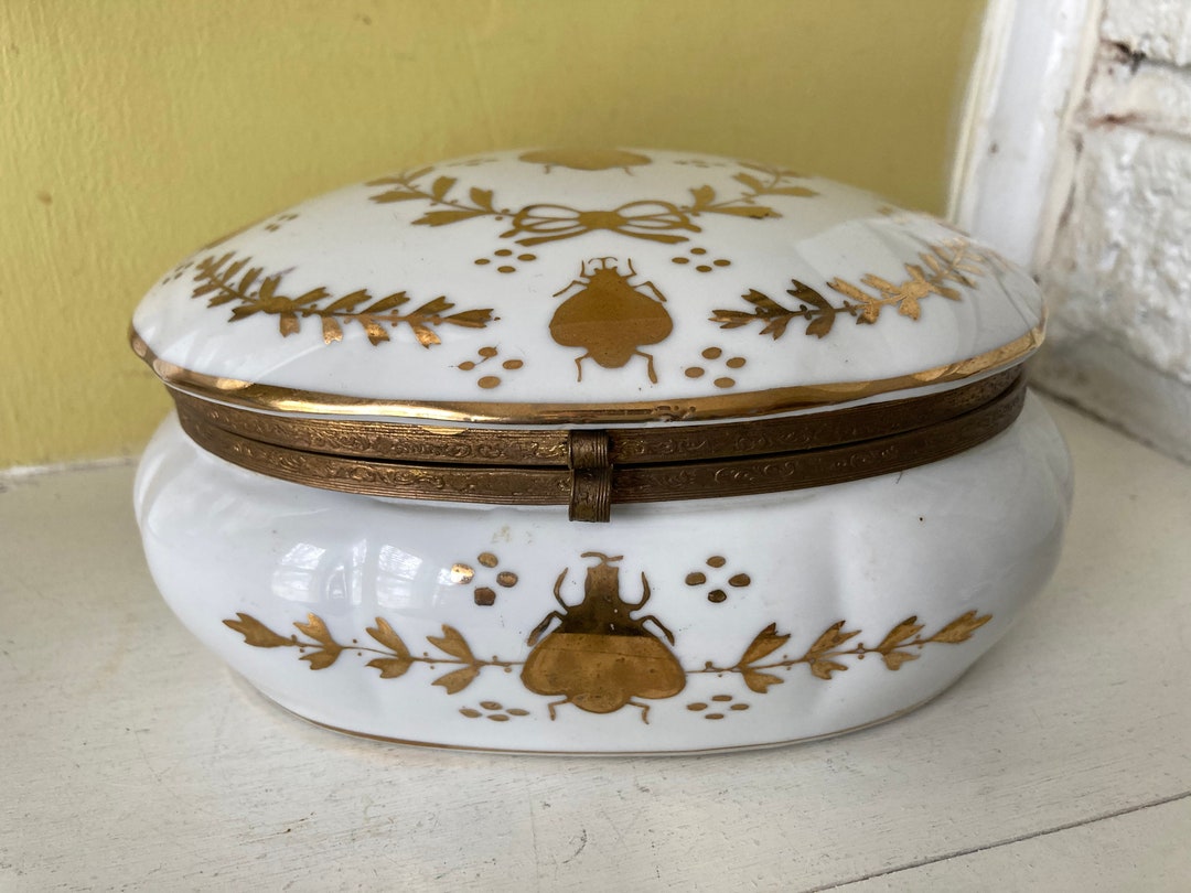 Large Gold Scarab Beetle Bug Jewelry Box Trinket Dish Holder Container ...