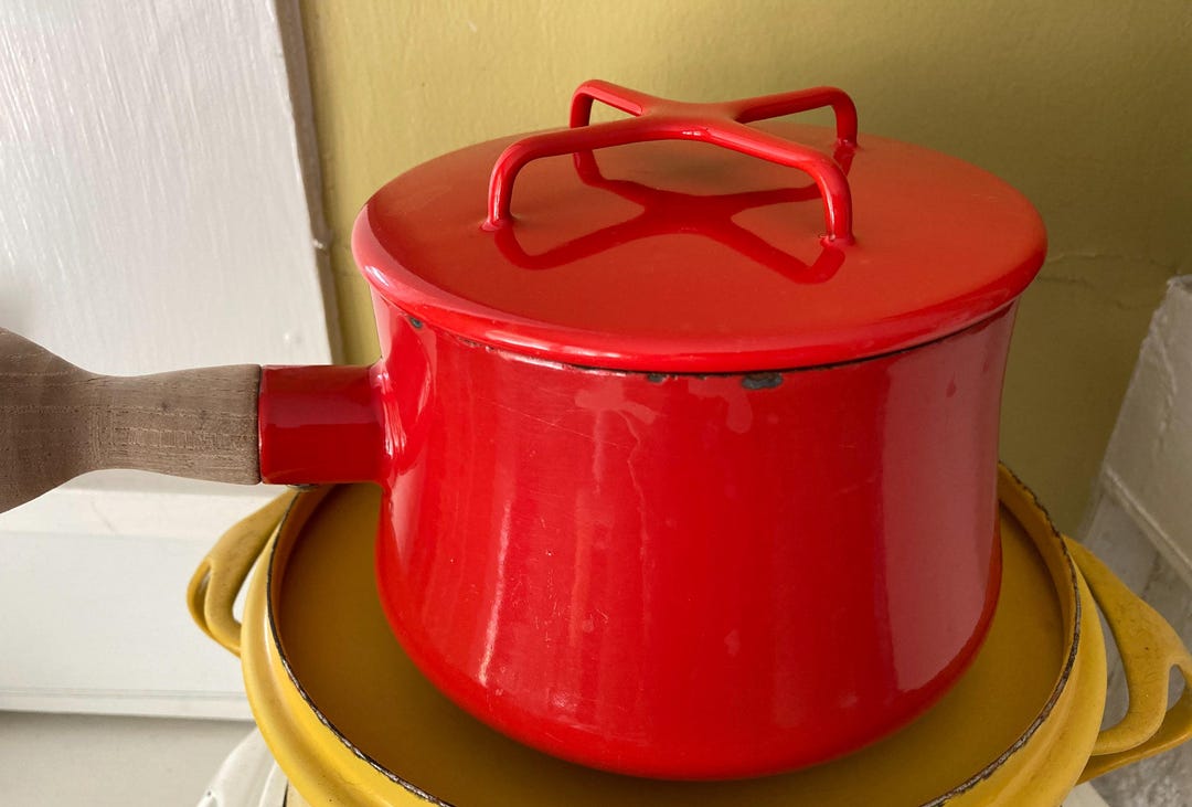 Red Dansk Pot Cookware With Lid & Wooden Handle / Enamel Kitchen Decor ...