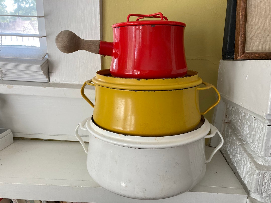 Trio Dansk Cookware Pots / Large White Medium Yellow Small Red / With ...