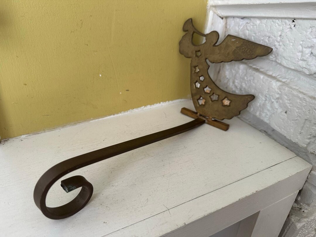 Brass Angel Stocking Holder Long Arm Mantle Christmas Holiday Decor ...
