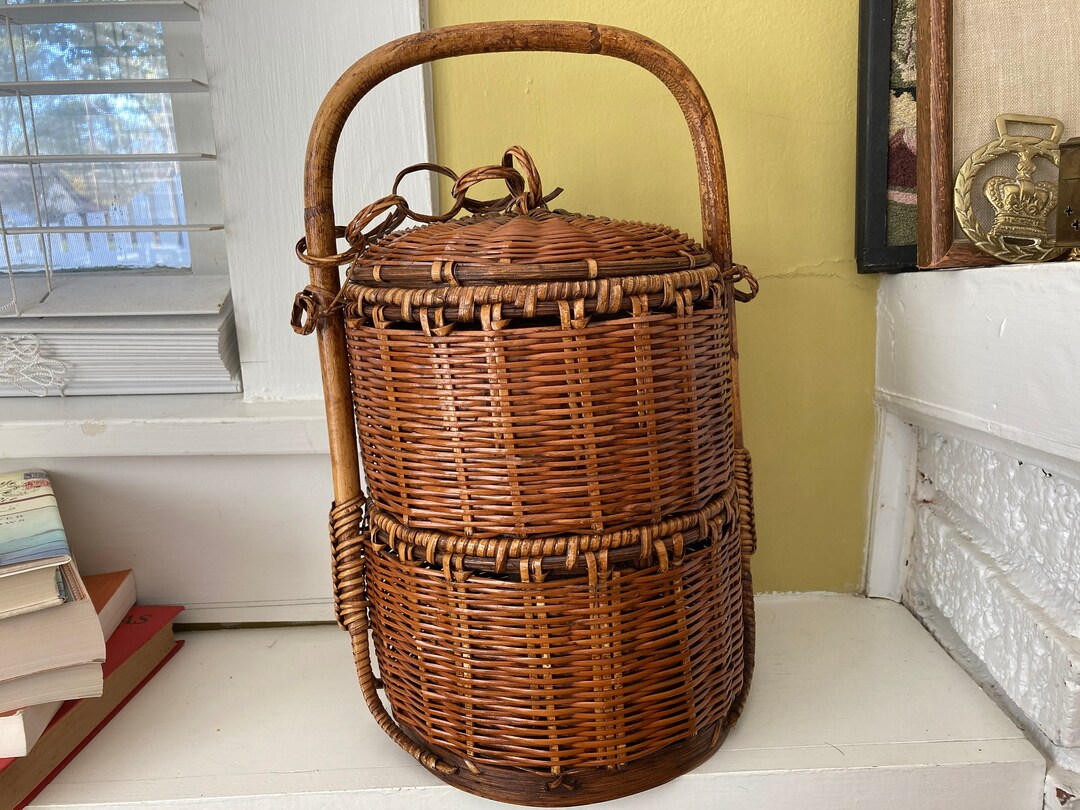Rattan Bento Box / Tall Basket Collectible Storage Organization / Two ...