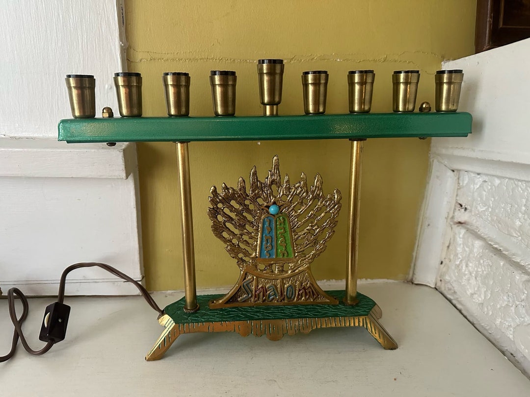 Vintage Electric Menorah Lamp Shalom Jewish Judaica Brass Hanukkah ...