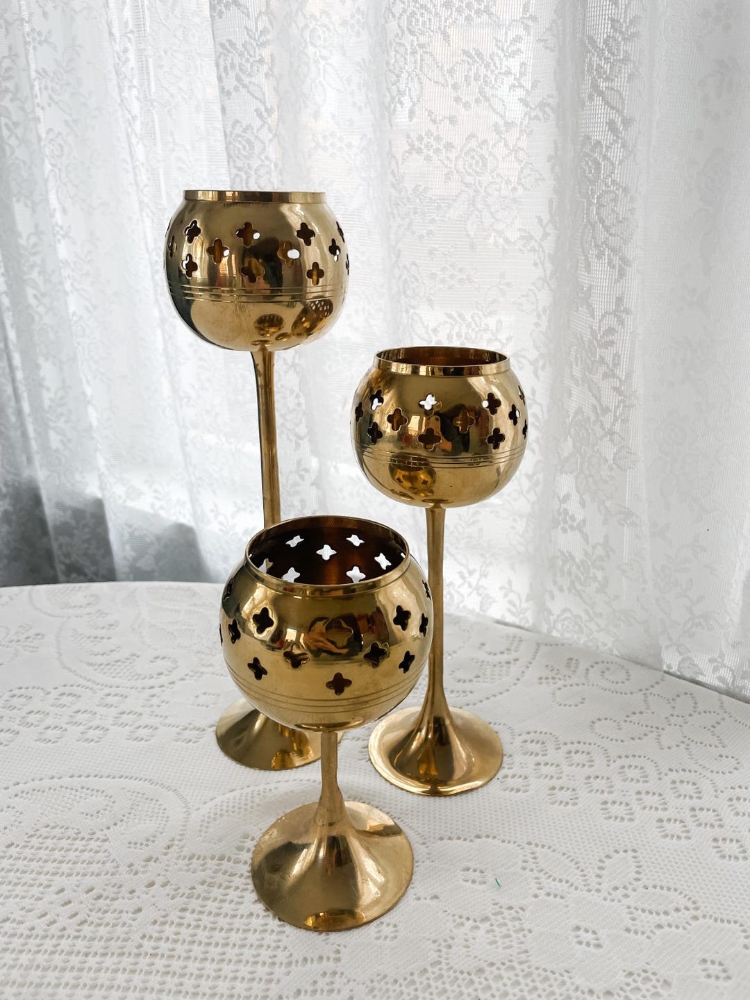 Vintage Atomic Brass Candle Holders, Tall Candle Holders Starburst ...