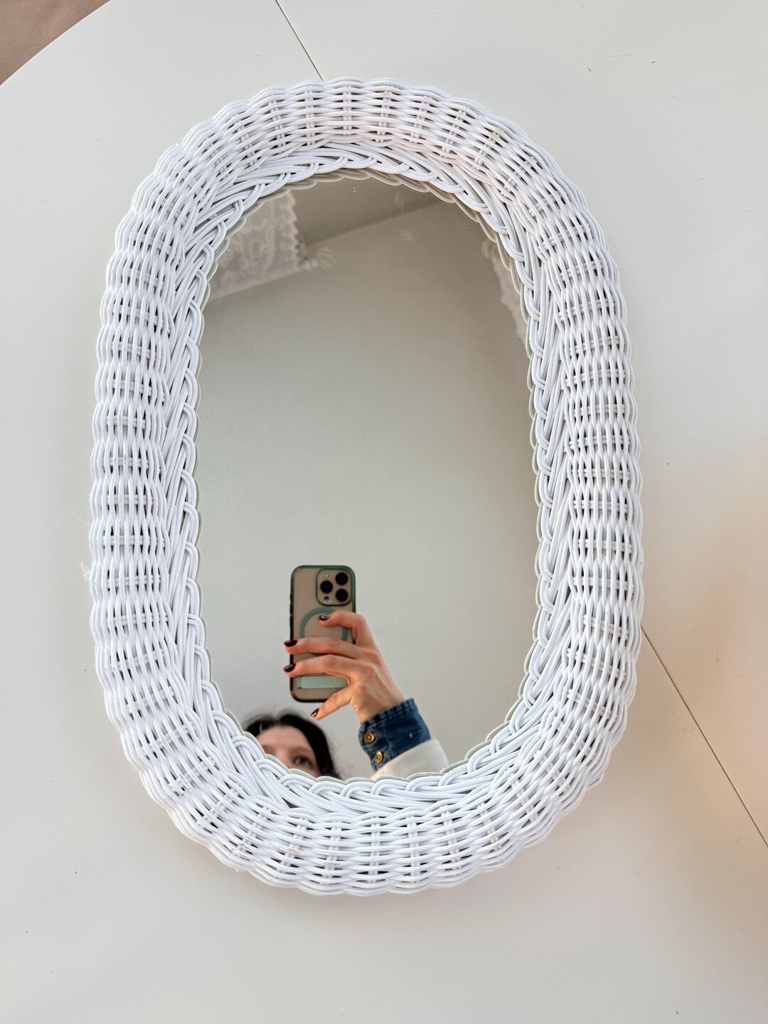 Vintage White Wicker Mirror - Etsy